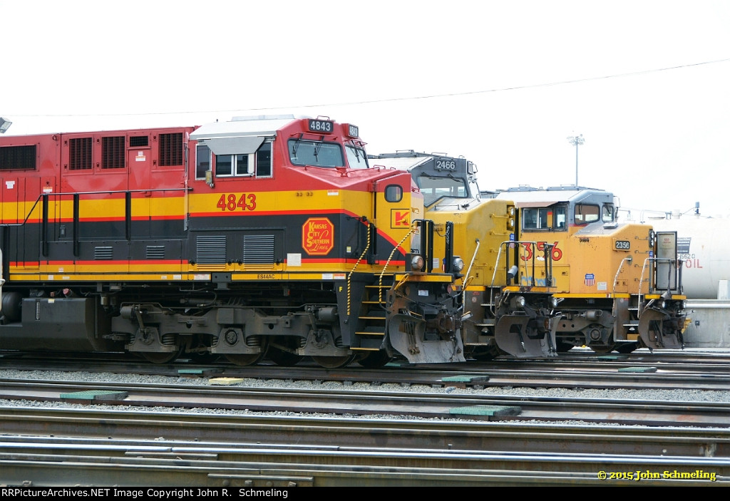 KCS 4843 (ES44AC) lines up with a couple of UP SD60M's at West Colton CA. 6/4/2015